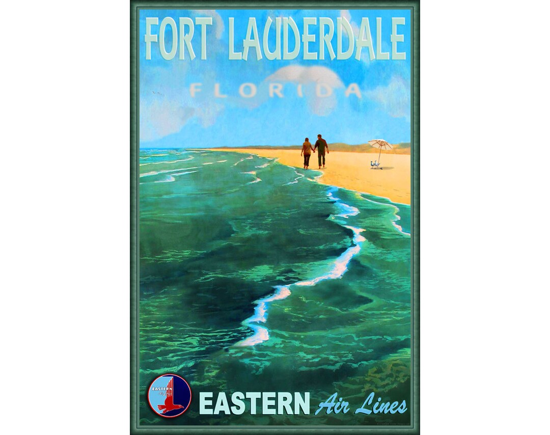Fort Lauderdale Florida Eastern Air Lines Poster Atlantic Ocean ...