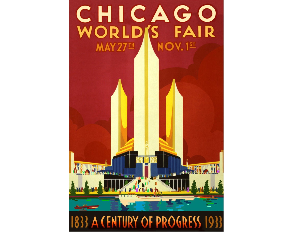 1933 CHICAGO WORLD'S FAIR Century of Progress New Poster Retro Deco ...