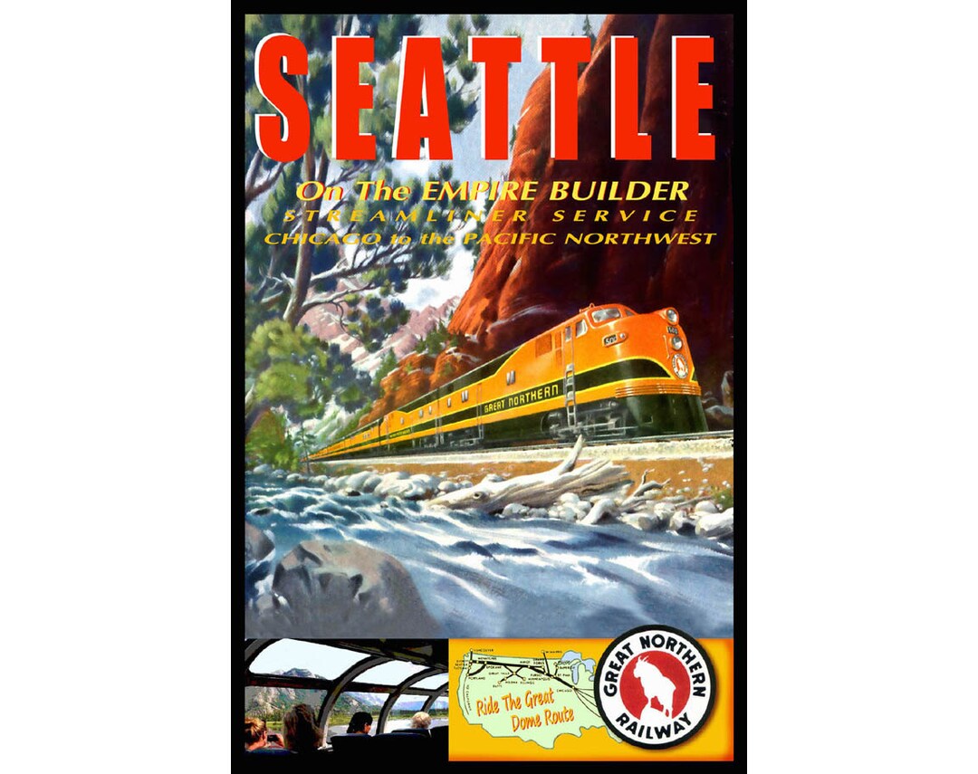 Great Northern Rail EMPIRE BUILDER Train New Retro Poster With Your ...