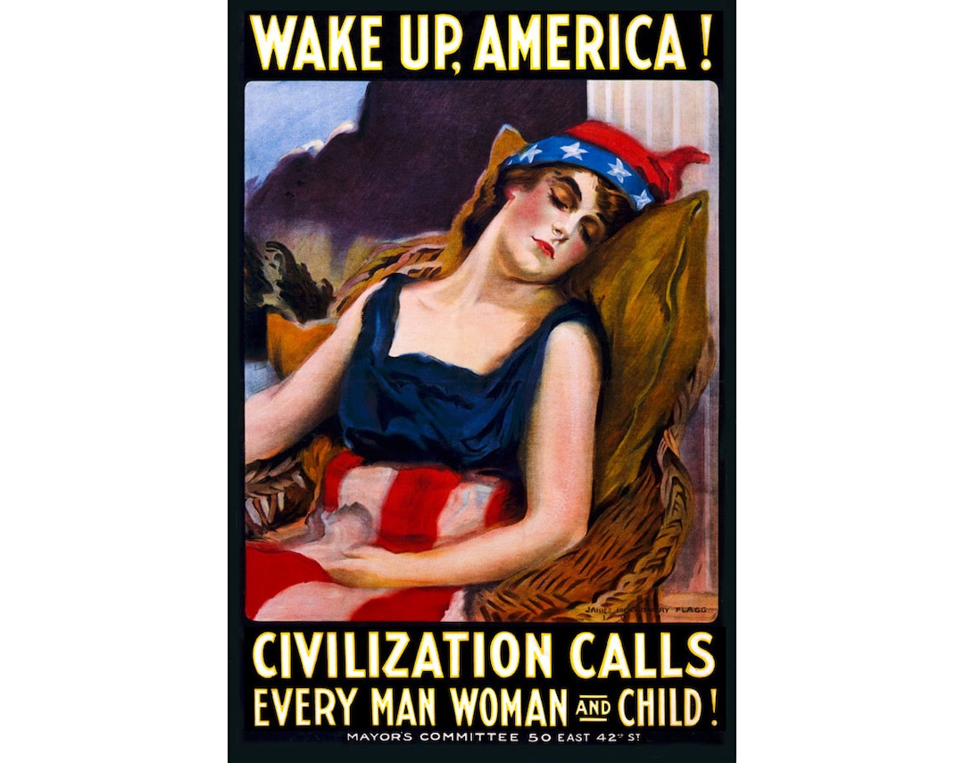 Wake up America Poster Liberty Sleeping Patriotic James Montgomery ...