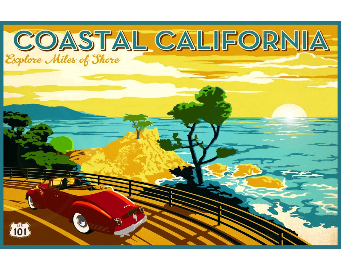 Coastal California Pacific Coast Highway 101 Poster Vintage | Etsy UK