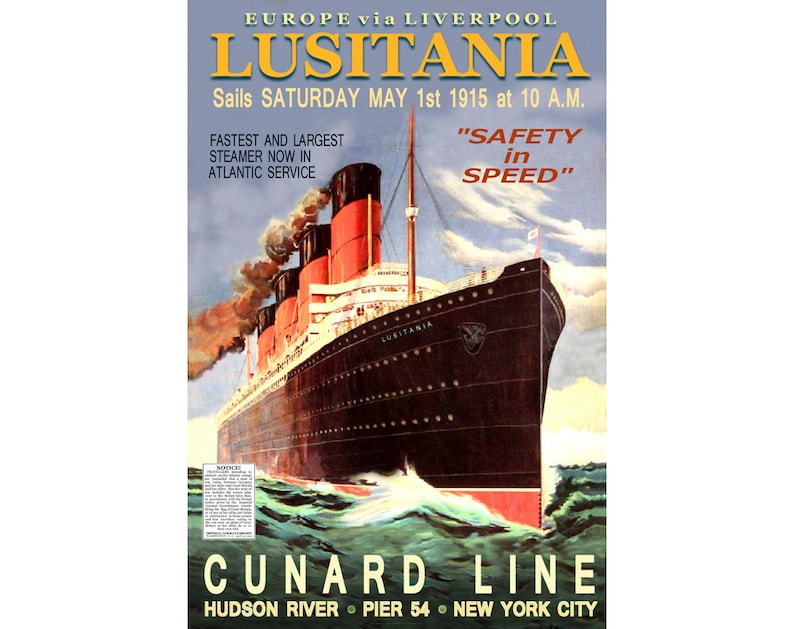 RMS Lusitania CUNARD LINES New Retro Ship Poster Ocean Liner Travel Art ...