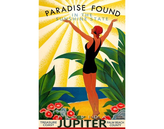 Jupiter Florida Travel Poster New Palm Beach County Treasure | Etsy
