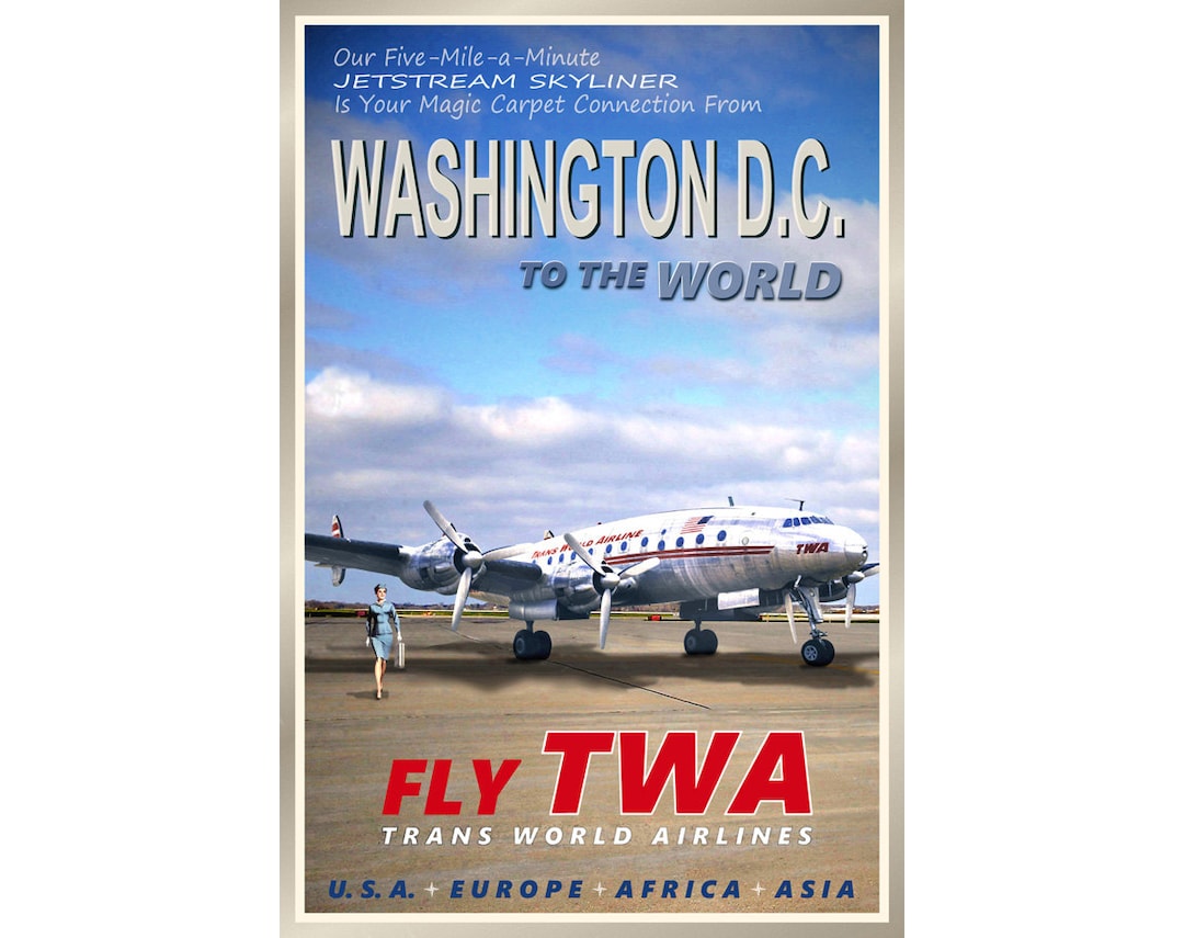 WASHINGTON DC - TWA Airlines -new Original Retro Poster -12"x18", 20 ...