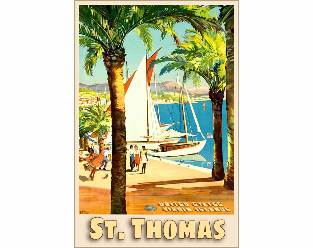 St Thomas US Virgin Islands Caribbean Travel Poster Champseix Repro Art ...