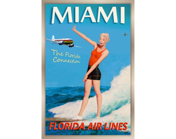 MIAMI Florida Airlines DC-3 Plane Poster 3 Sizes up to - Etsy