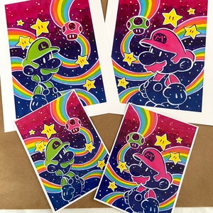 Psychedelic Mario and Luigi - Rainbow Galaxy Mario Bros Art Print ...