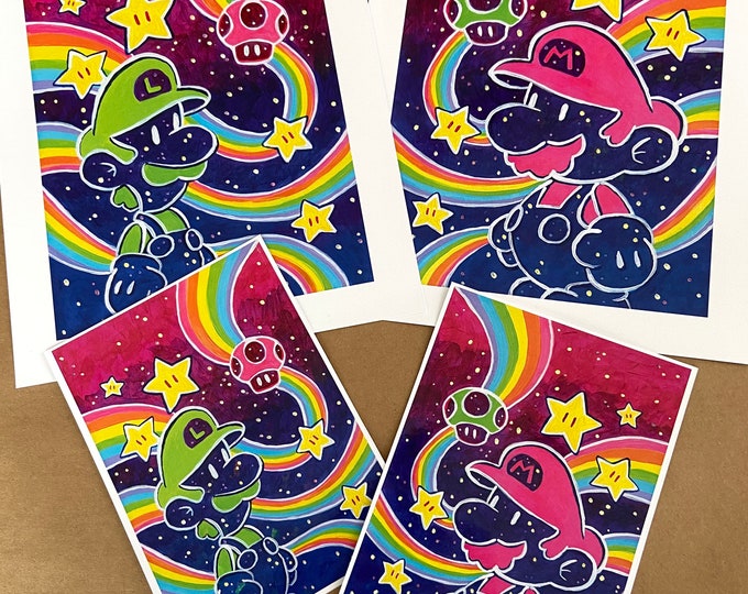 Psychedelic Mario and Luigi Rainbow Galaxy Mario Bros Art - Etsy