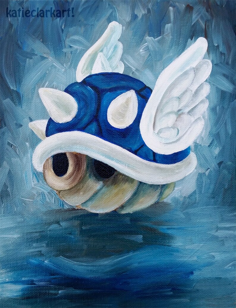 Blue Shell Art Print of Original Acrylic Painting Mario - Etsy