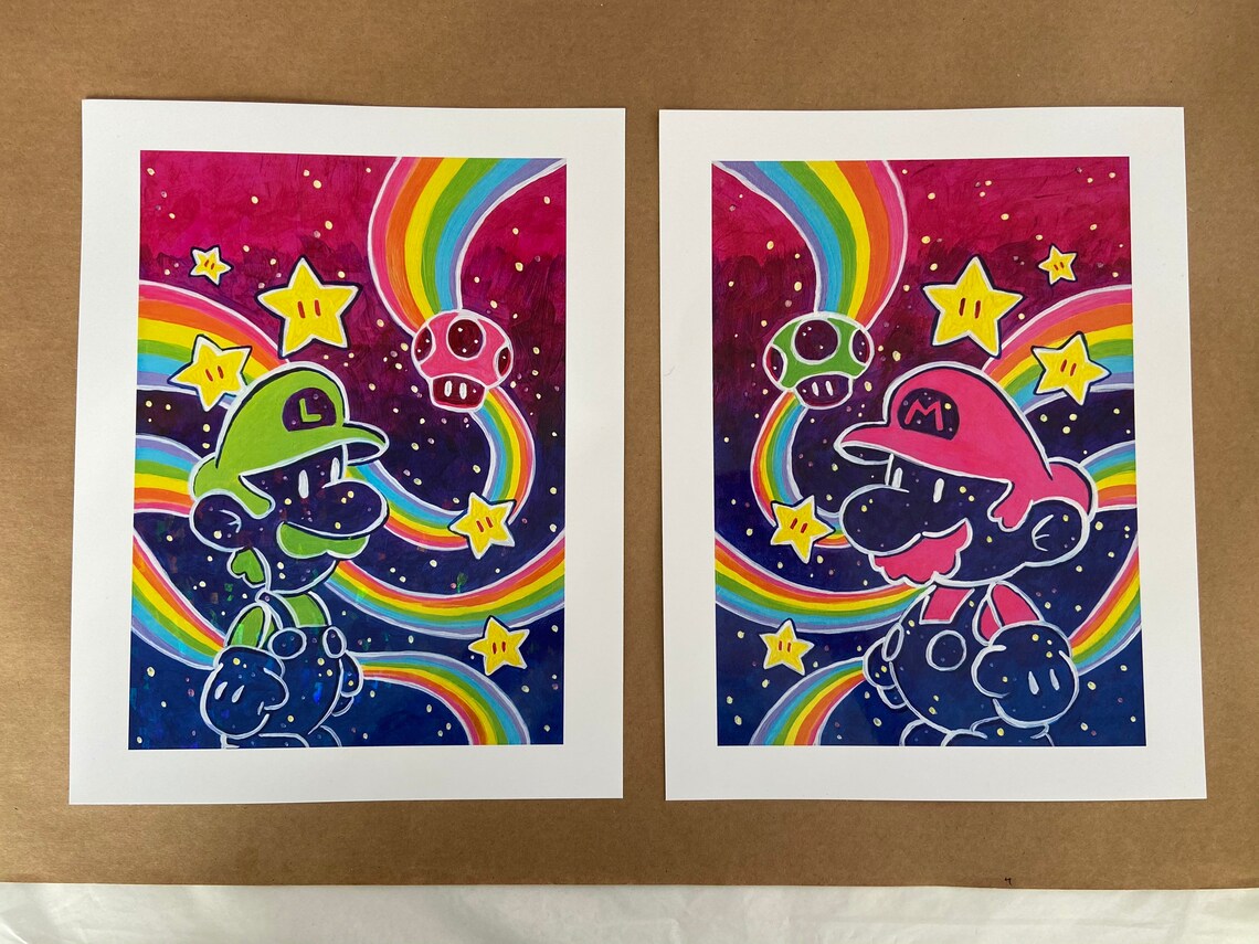 Psychedelic Mario and Luigi Rainbow Galaxy Mario Bros Art - Etsy