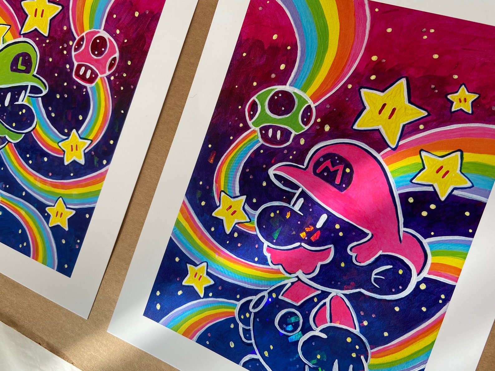 Psychedelic Mario and Luigi Rainbow Galaxy Mario Bros Art - Etsy