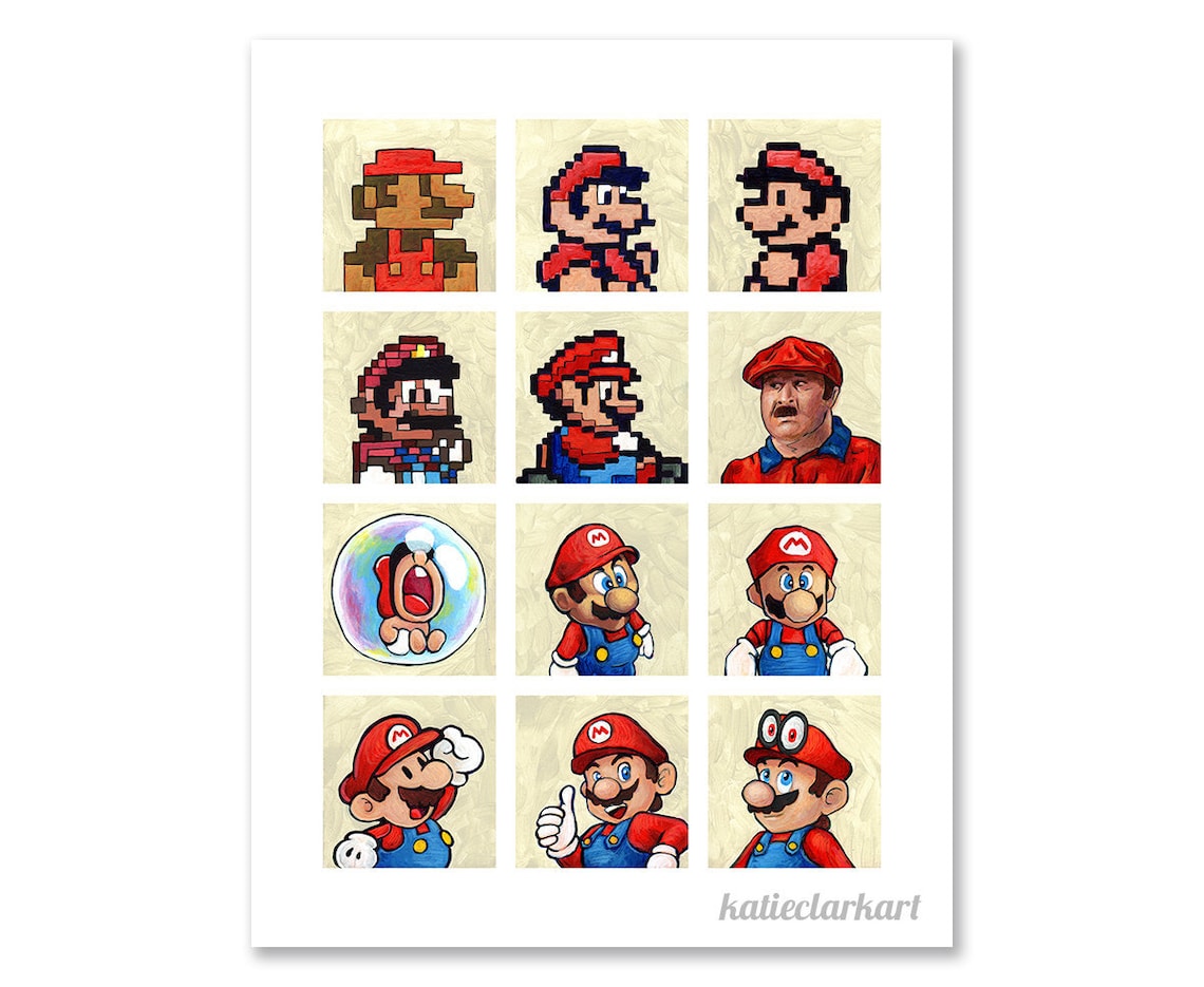 Evolution of Mario Art Print of Super Mario Painting Geek | Etsy