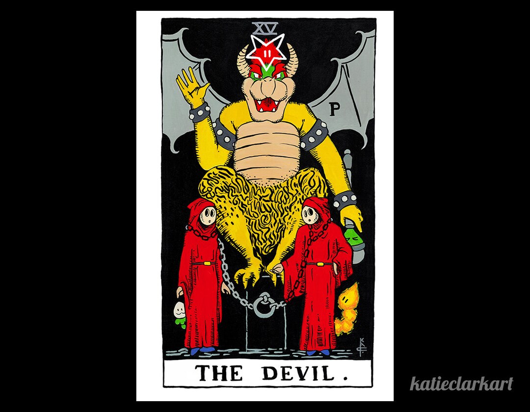 The Devil - Geeky Bowser Tarot Card Print - Rider Waite Parody Painting ...