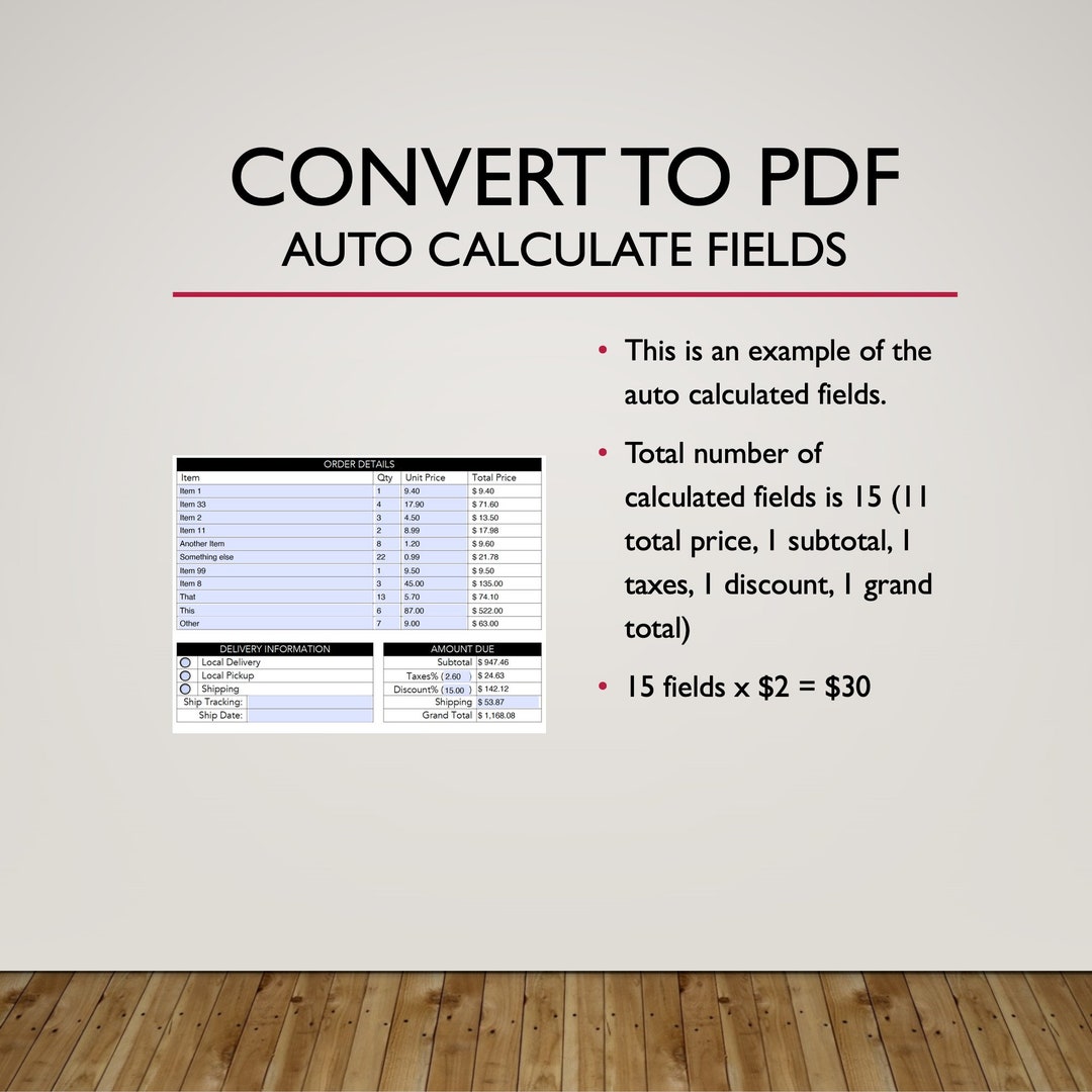 Auto Calculate Fields in Convert to PDF - Etsy
