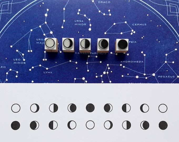 MOON PHASES Stamps version 2, Phases of the Moon Rubber Stamps, Lunar ...