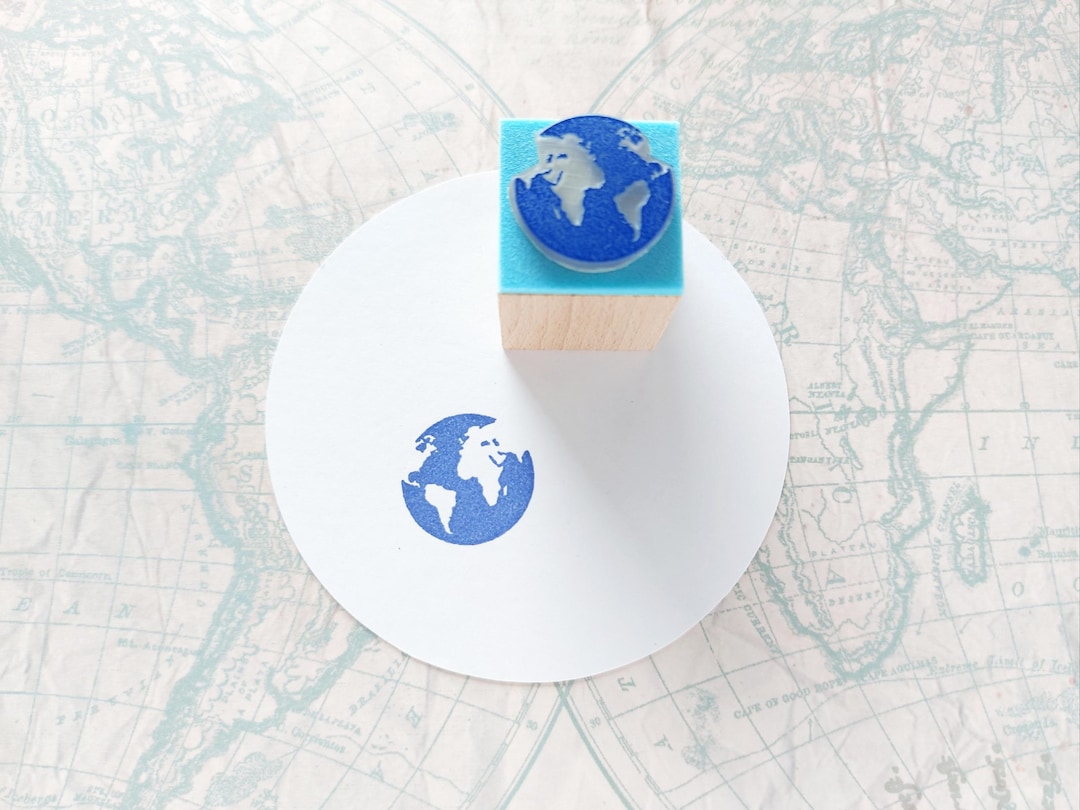 Planet Earth Rubber Stamp, Travel Lover Stamping Gift, World Map ...