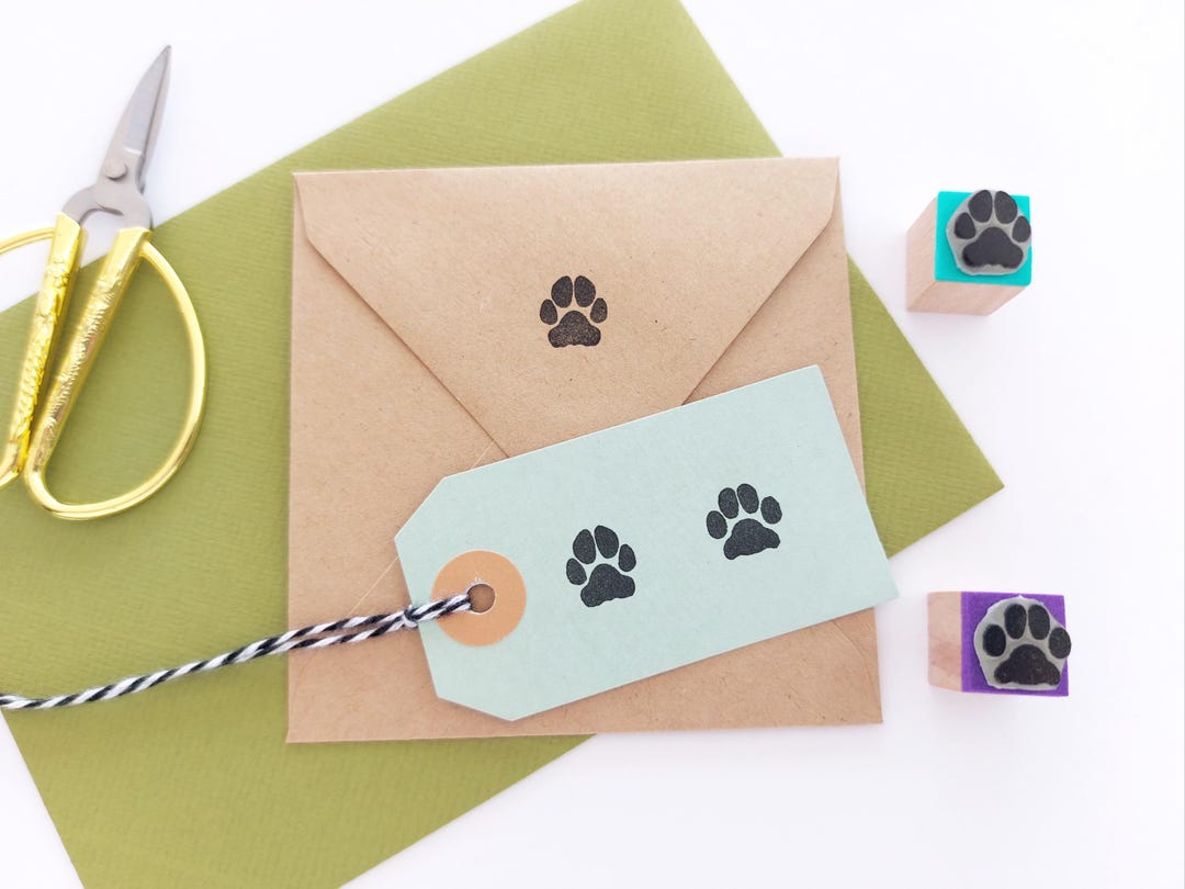 Set of 2 Mini Pet Paw Print Rubber Stamp, Small Dog Paw, Tiny Cute Cat ...