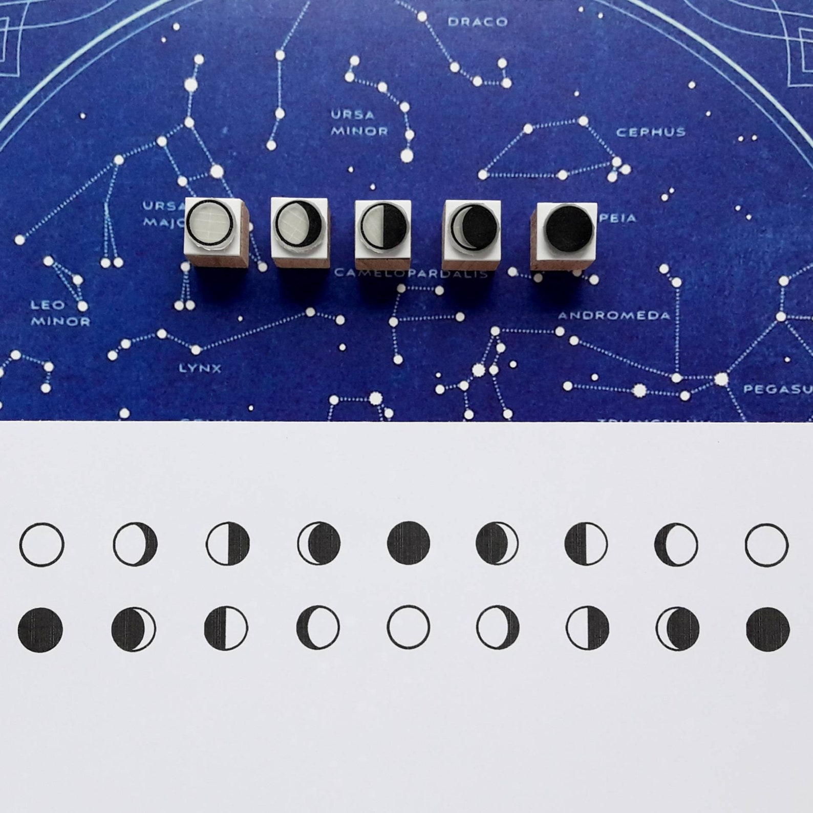 Moon Phases Stamps Moon Rubber Stamp Lunar Phases Stamp | Etsy