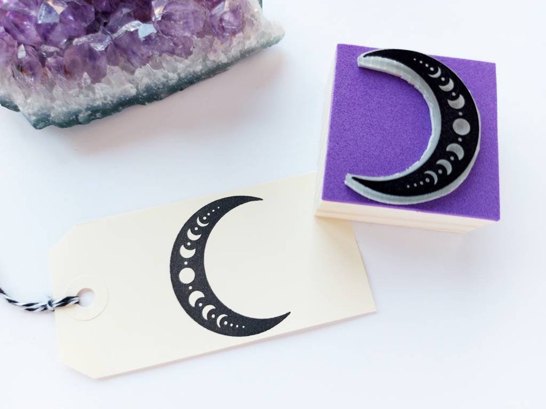 Crescent Moon With Moon Phases Stamp, Moon Rubber Stamp, Lunar Phases ...