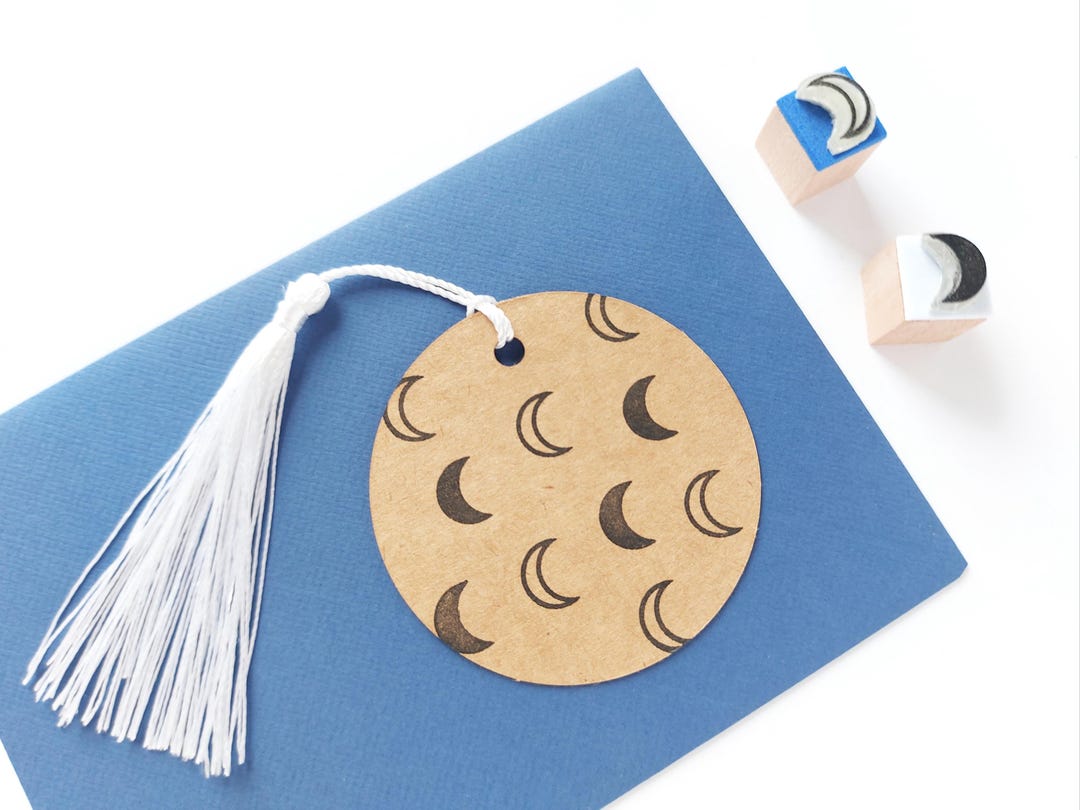 Set of Mini Crescent Moon Rubber Stamps, Outline Waning Moon for ...