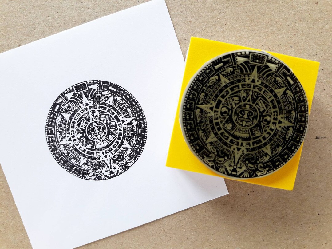 AZTEC SUN STONE Stamp, Aztec Calendar, Carved Aztec Art, Aztec ...