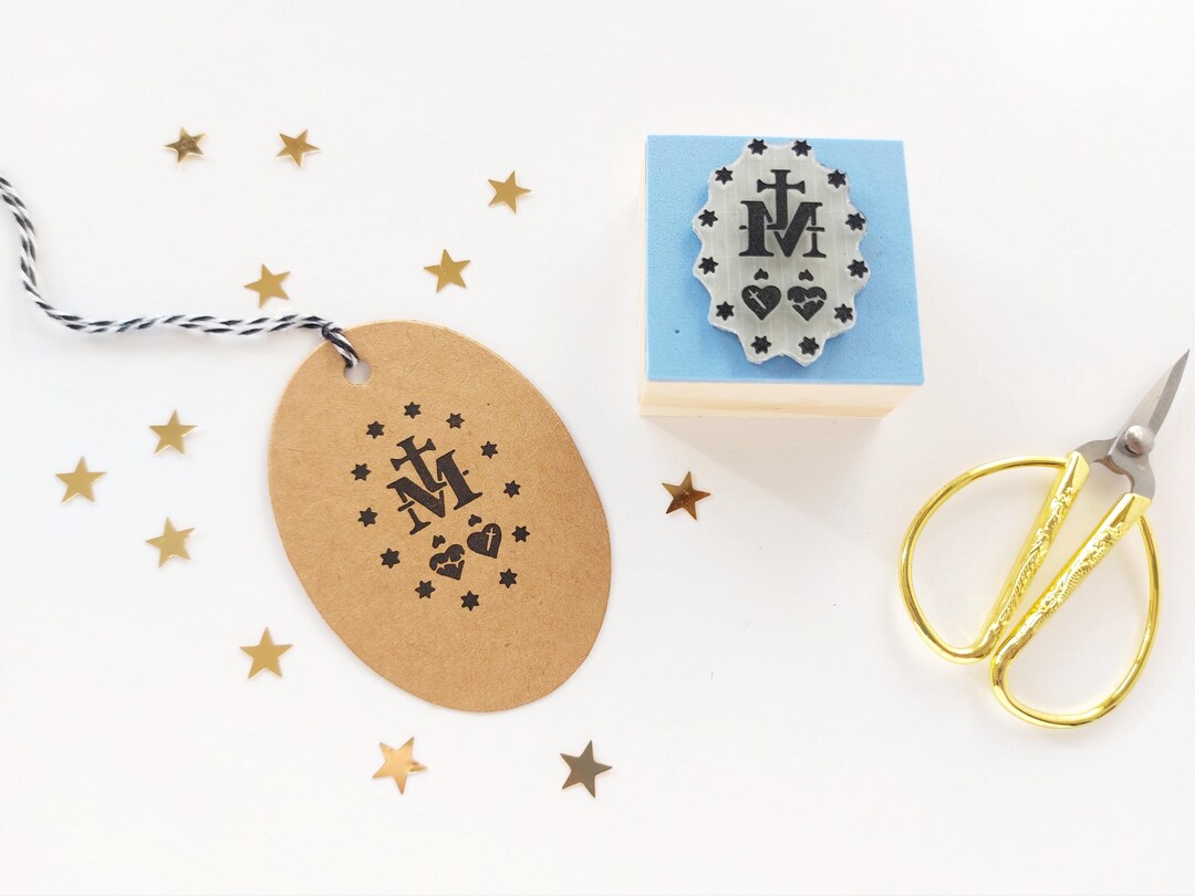 Miraculous Medal Rubber Stamp, Marian Monogram, Rosary Pouch Label ...