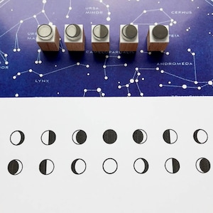MOON PHASES Stamps version 2, Phases of the Moon Rubber Stamps, Lunar ...