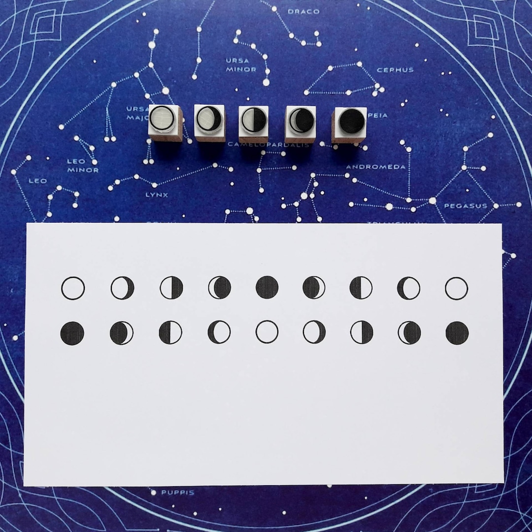 MOON PHASES Stamps version 2, Phases of the Moon Rubber Stamps, Lunar ...