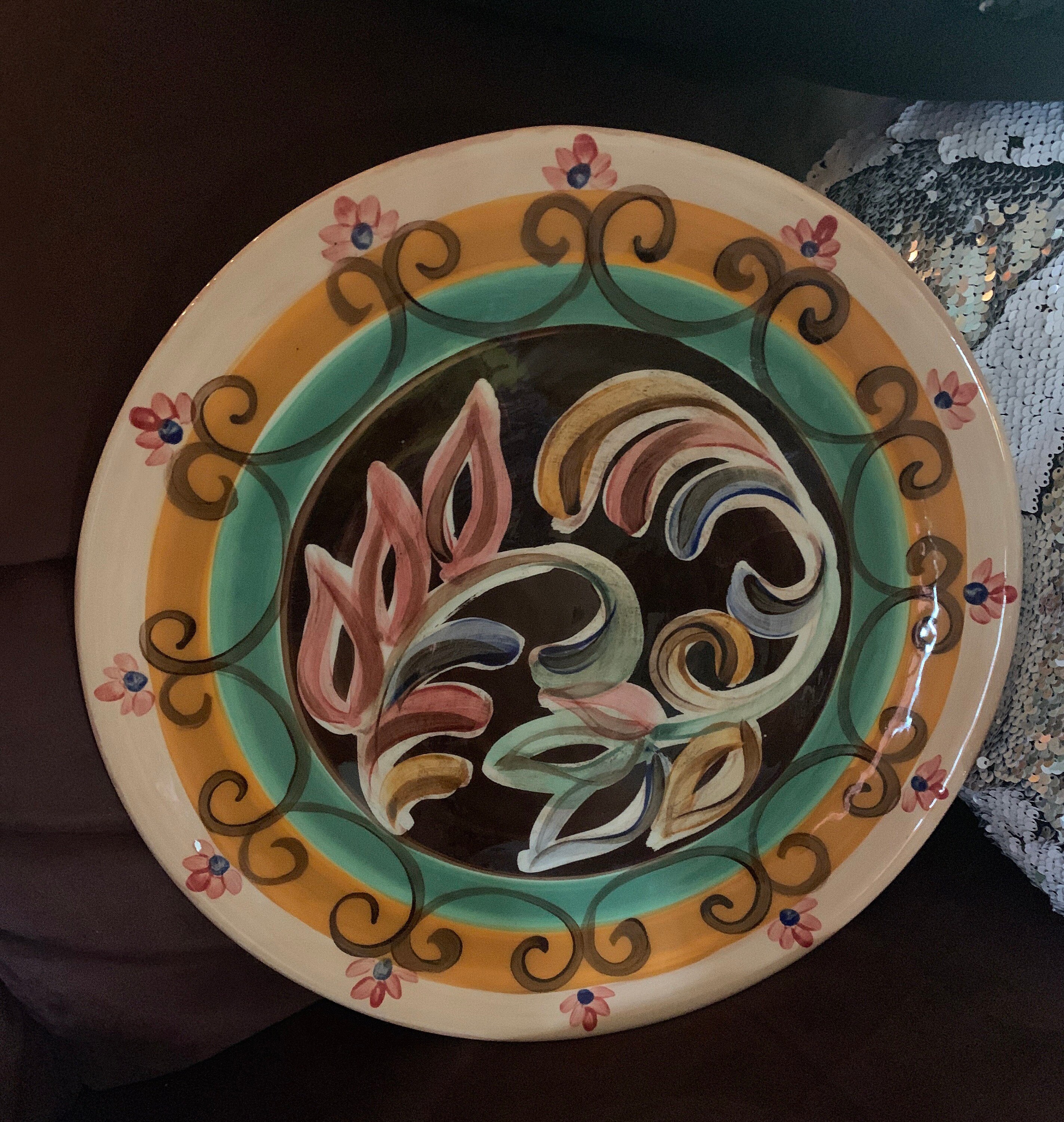 Colorful and Iconic 14” Round Handpainted Pottery Platter by Vicki ...