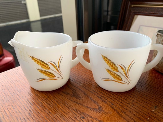 Fire King Wheat Pattern Sugar and Creamer | Etsy