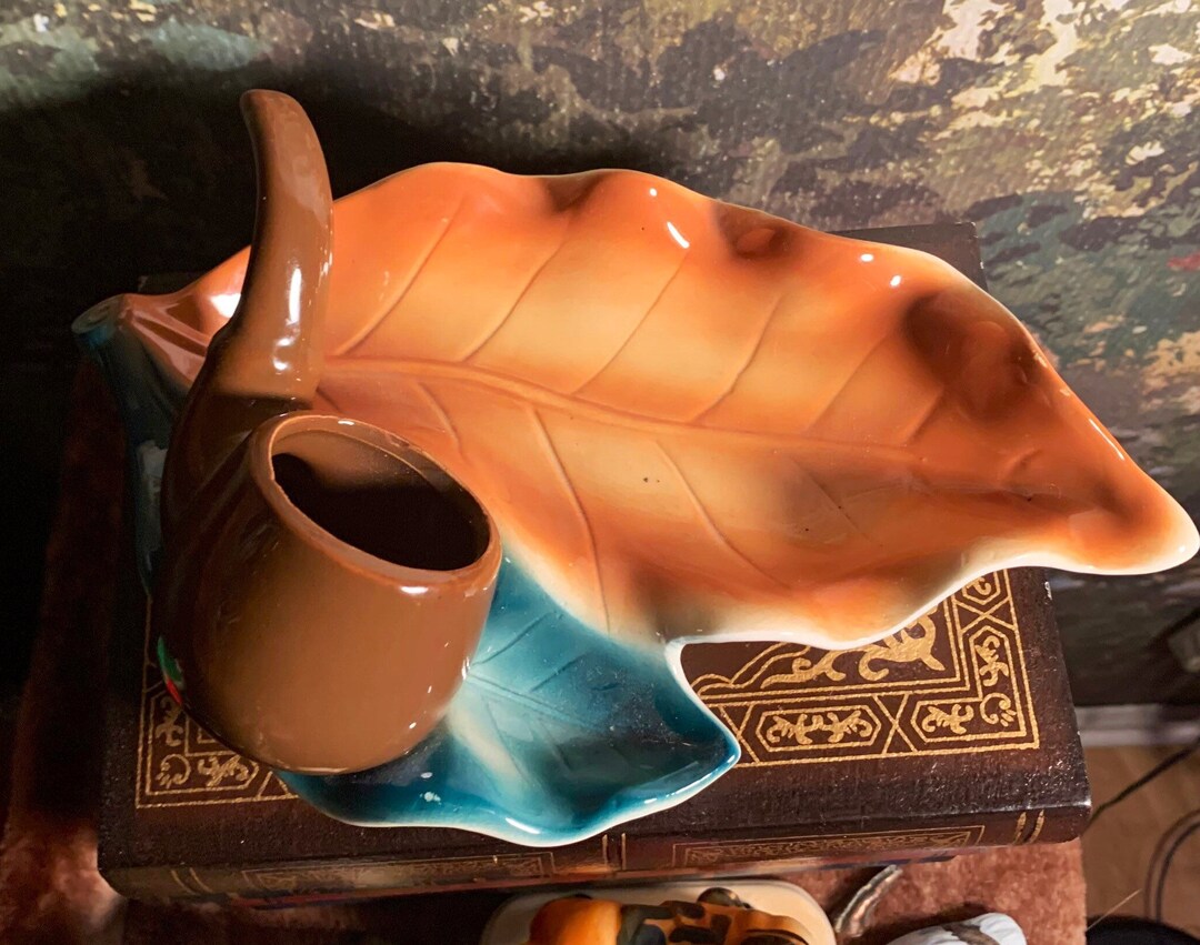 Very Unique Shiny Pipe-on-leaf Dish for Pipes, Candy, or Other What ...