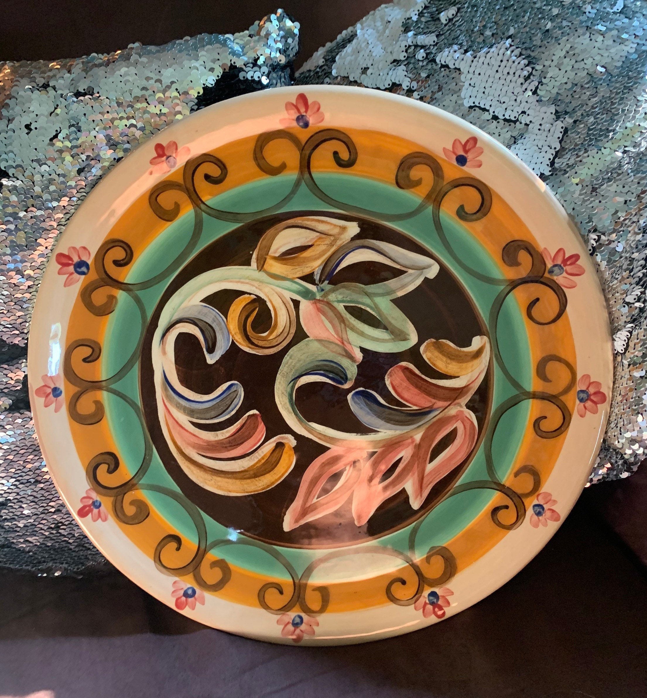 Colorful and Iconic 14” Round Handpainted Pottery Platter by Vicki ...