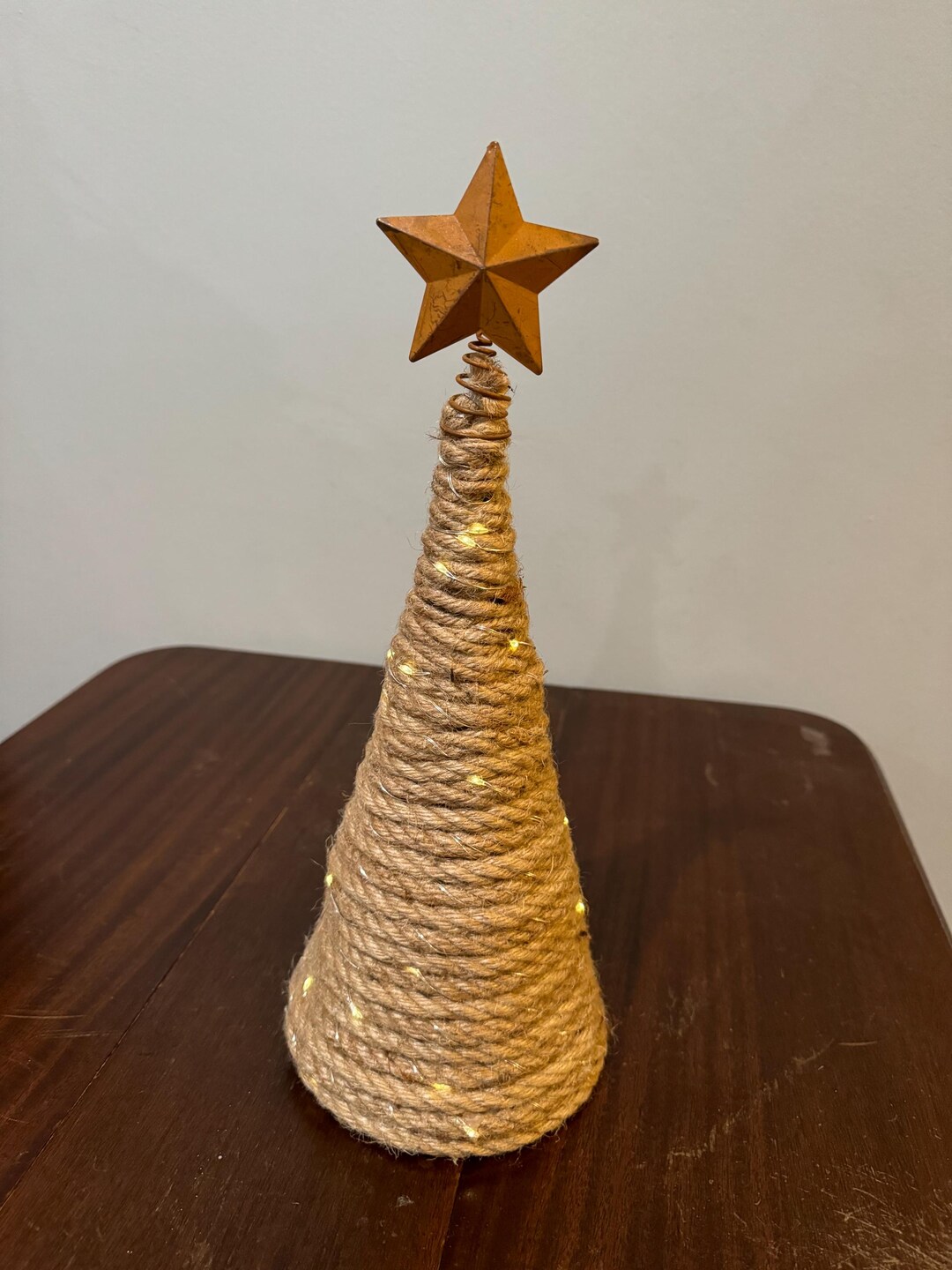 Rustic Jute Rope Christmas Tree With Star Topper and Fairy Lights - Etsy