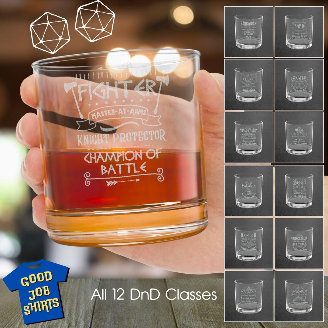 Engraved Dnd Glass With Classes Icons: 10.5oz Whiskey Tumbler for ...