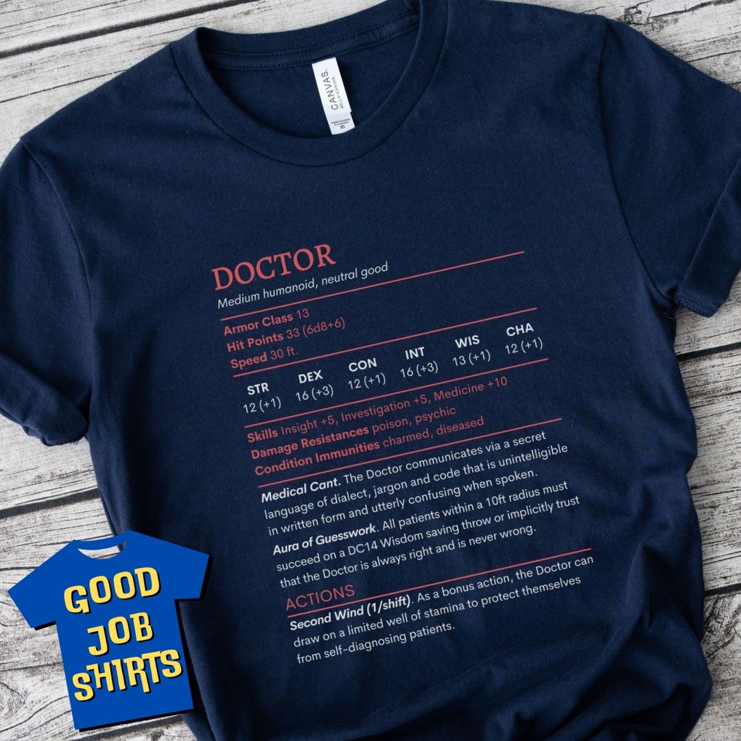 Dnd Doctor Stat Block Shirt, Funny Dnd T-shirt for Doctors, Dnd Player ...