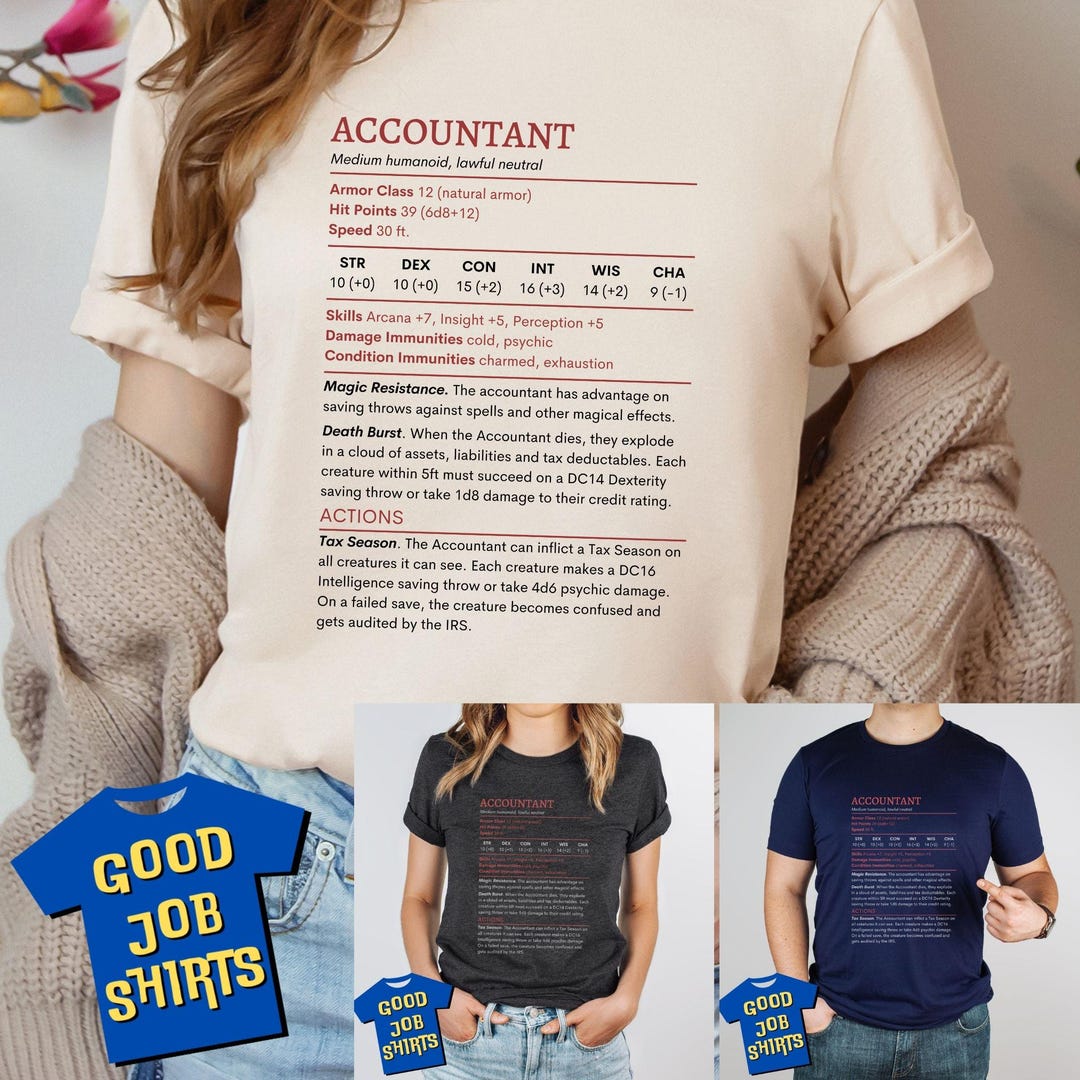 Dnd Accountant Stat Block T-shirt, Dnd Stat Block for Funny CPA Gift ...