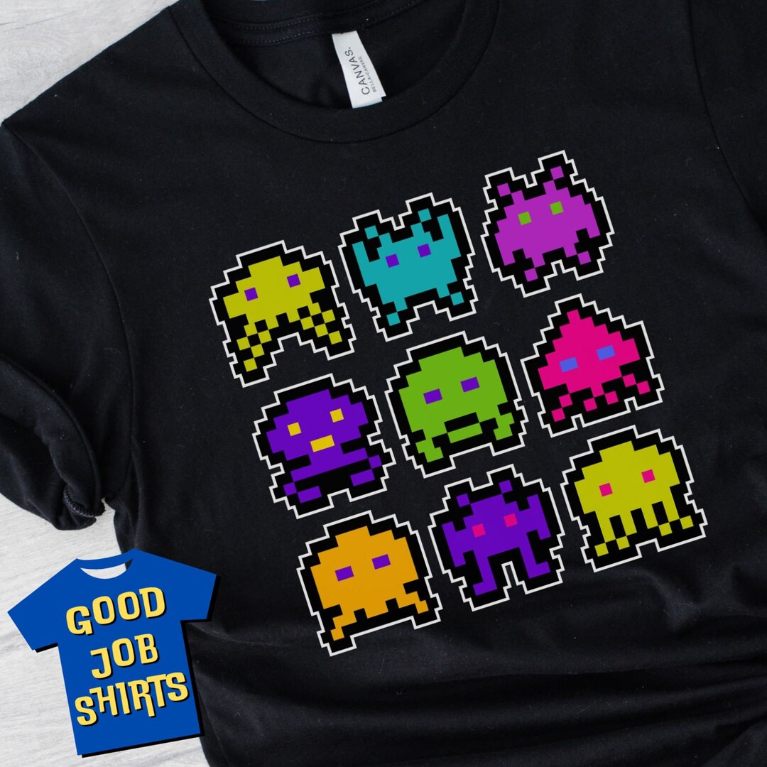 Retro Gamer Shirt With Pixel Space Invaders Icons for Video Gamer Gifts ...