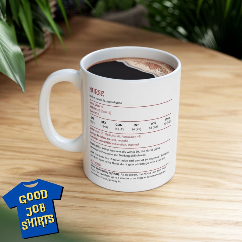 Dnd Stat Block Nurse Mug for Dnd Player Gifts, Funny Nerdy Nurse Gift ...