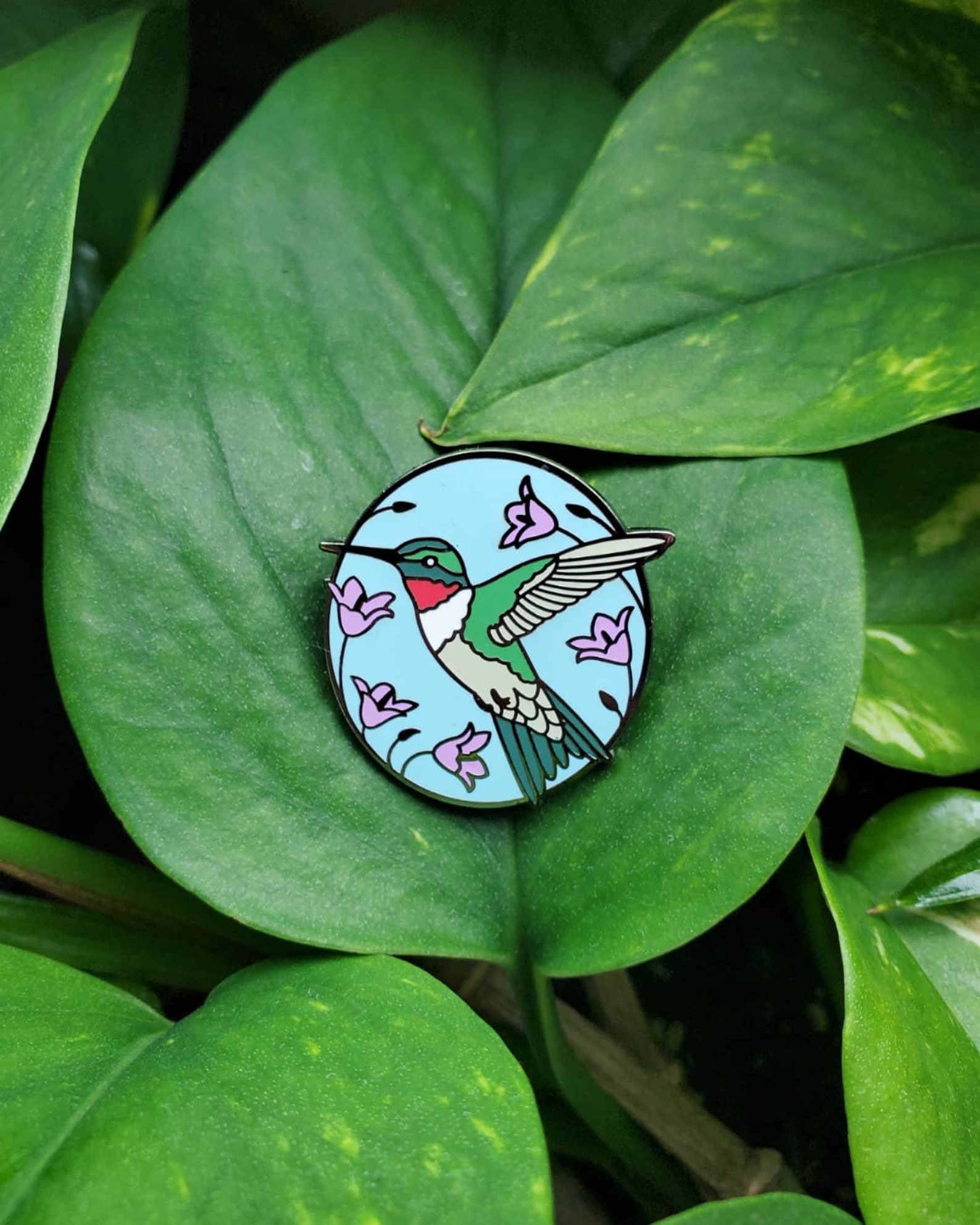 Hard Enamel Pin - Hummingbird - Ruby Throated - Purple Bellflower - Etsy