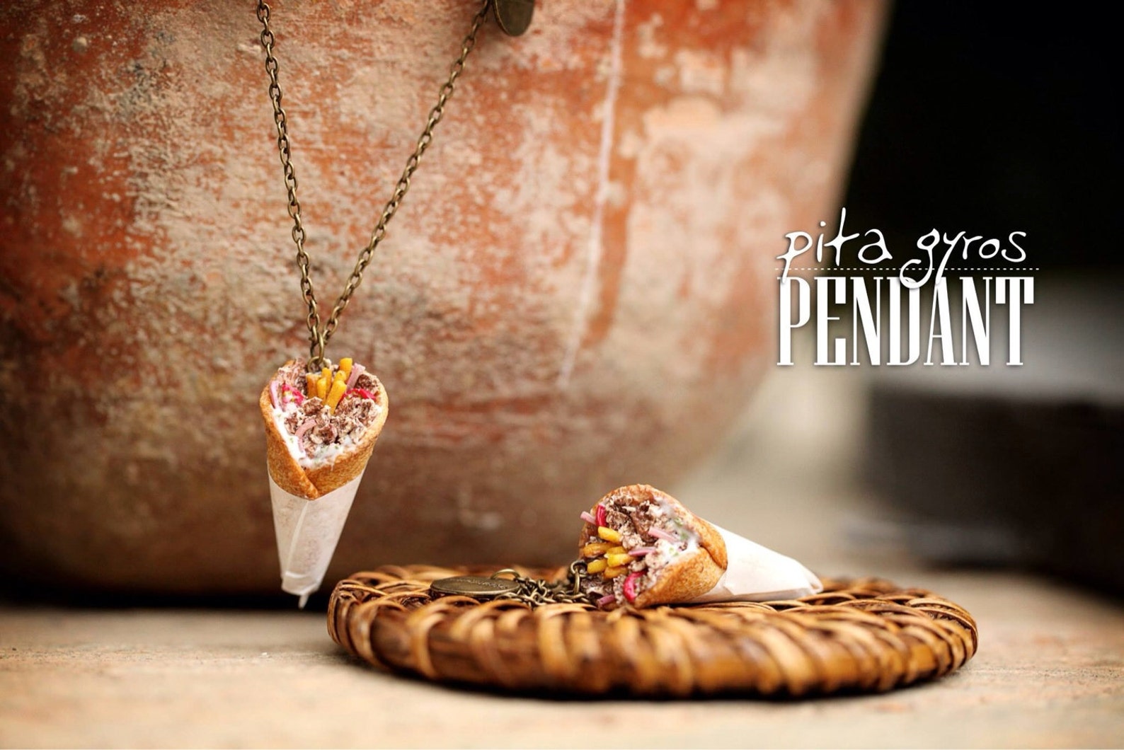 Pita Gyros Necklace / Pitta Gyros Pendant / Dollhouse - Etsy