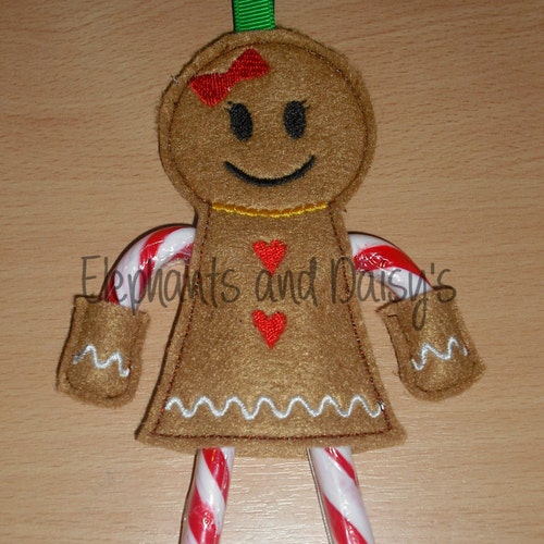 Candy Cane Gingerbread Girl Embroidery Design File | Etsy