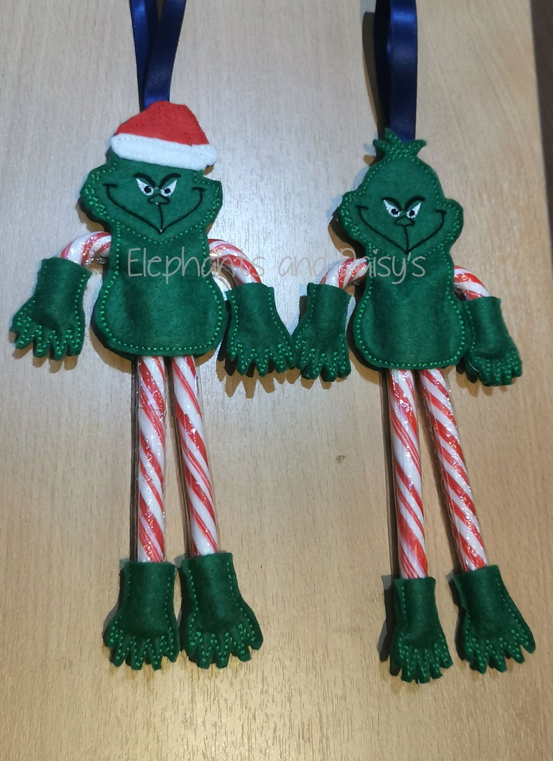 Grinch Candy Cane Holder Embroidery Design File - Etsy