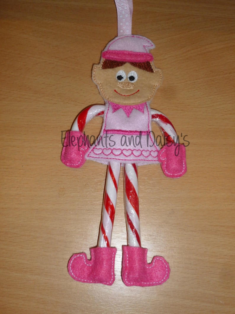Elf Girl Candy Cane Holder Embroidery Design File - Etsy
