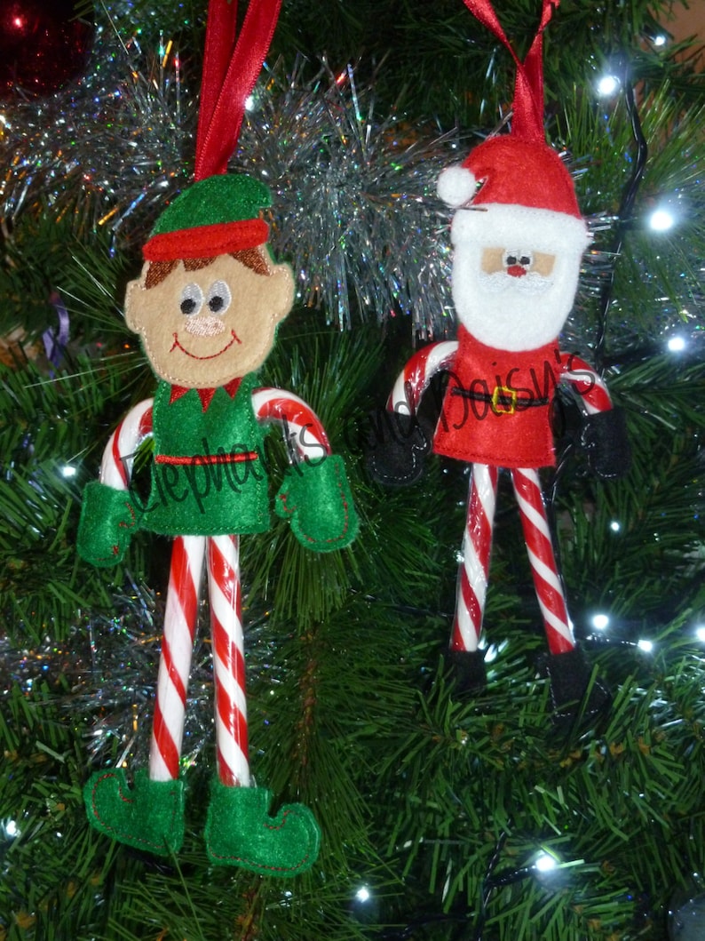 Elf Candy Cane Holder Embroidery Design File - Etsy