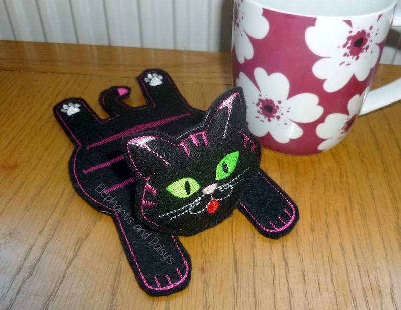 Stripy Cat Coaster Embroidery Design File - Etsy