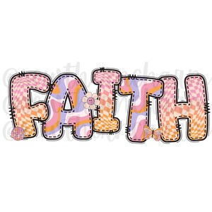 Faith PNG: Retro Checkered Floral Letters (digital File) - Etsy