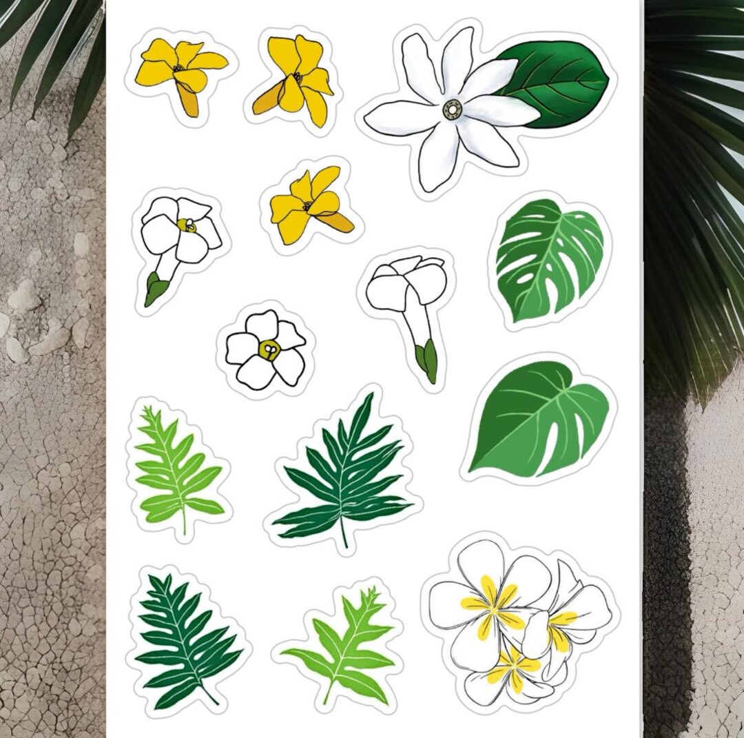 Hawaii Pua Vinyl Sticker Sheet 4” X 5.6” Puakenikeni Tiare Lauae ...