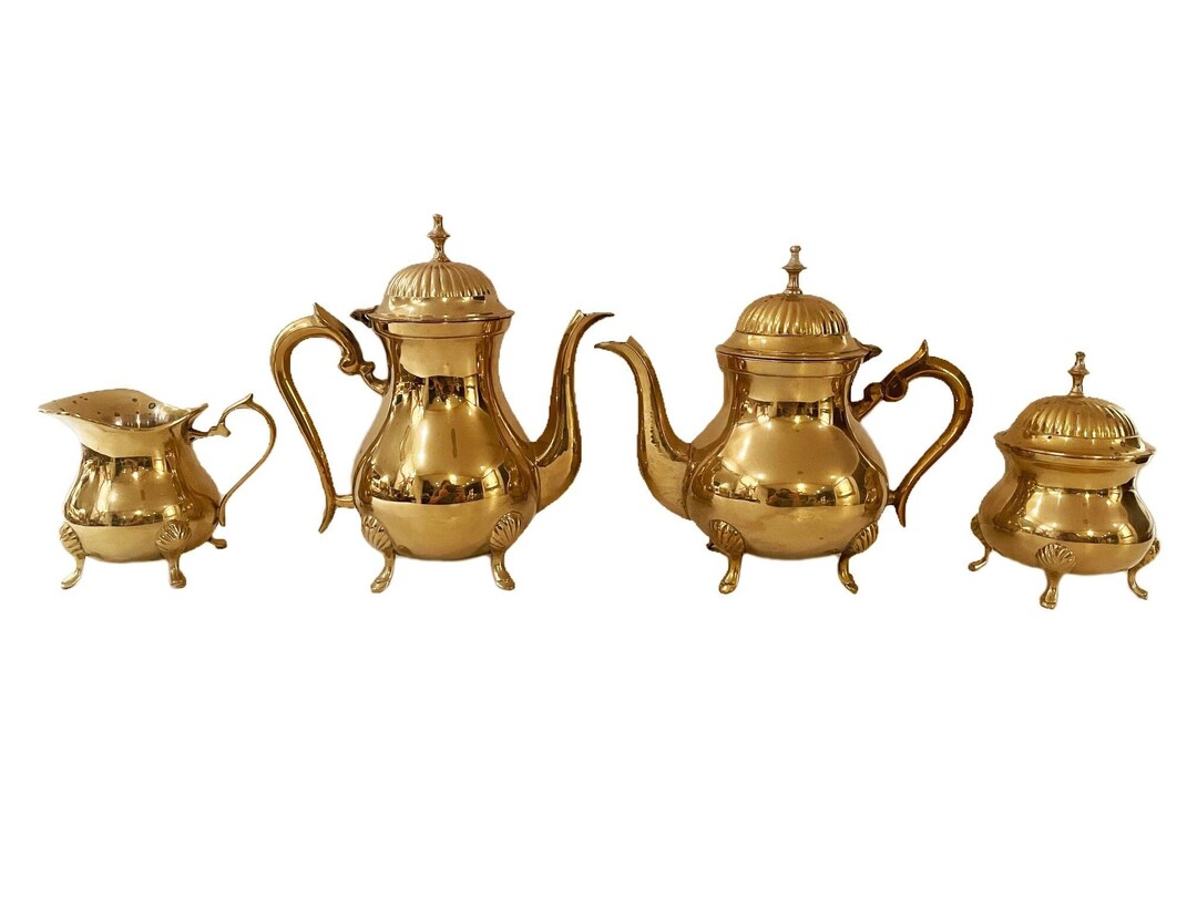 Vintage Brass Tea Set - Brass Teapot - Brass Creamer - Hollywood ...