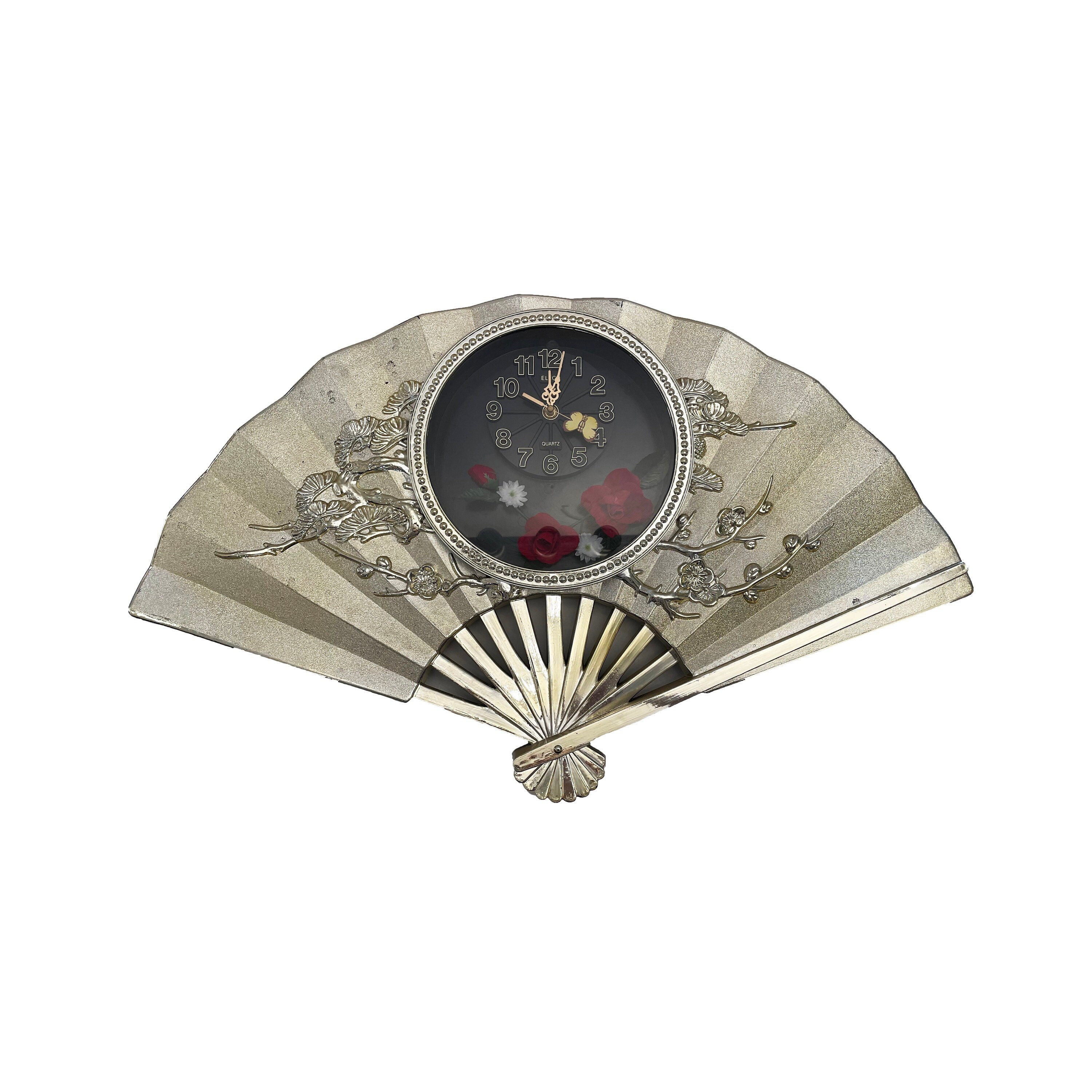Vintage Eleco Asian Fan Wall Clock Large Eleco Clock Asian Fan Clock ...