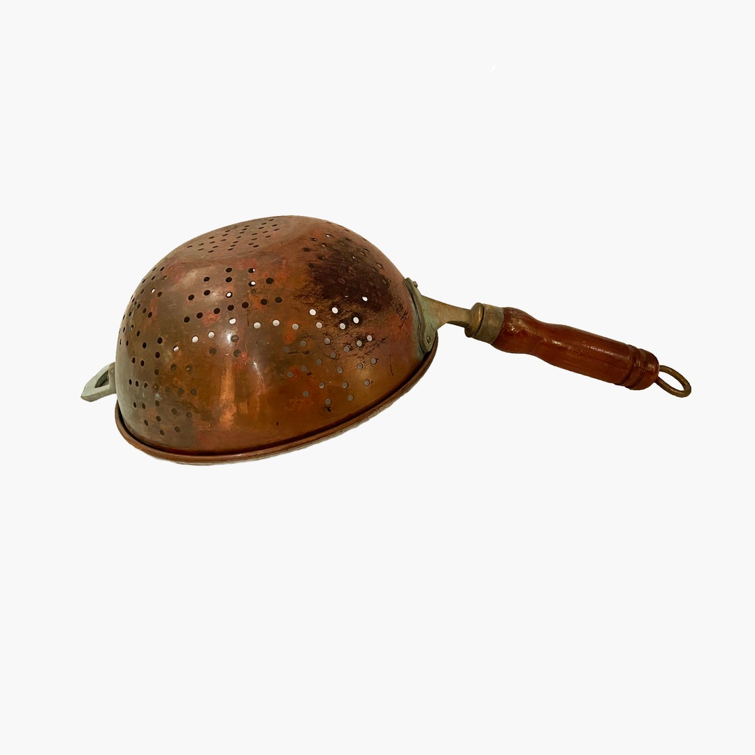 Vintage Copper Colander With Wood and Brass Handle Vintage Copper ...